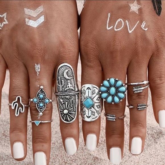 Jewelry | Boho Turquoise Ring Set | Poshmark